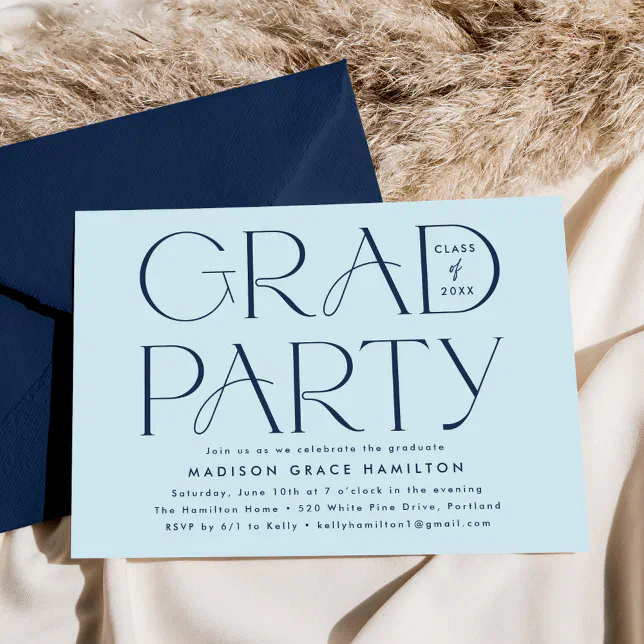 Modern Typography Navy Blue Graduation Party Invitation | Zazzle
