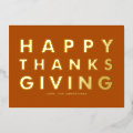 Modern Typography Orange Happy Thanksgiving Gold Foil Holiday Card | Zazzle