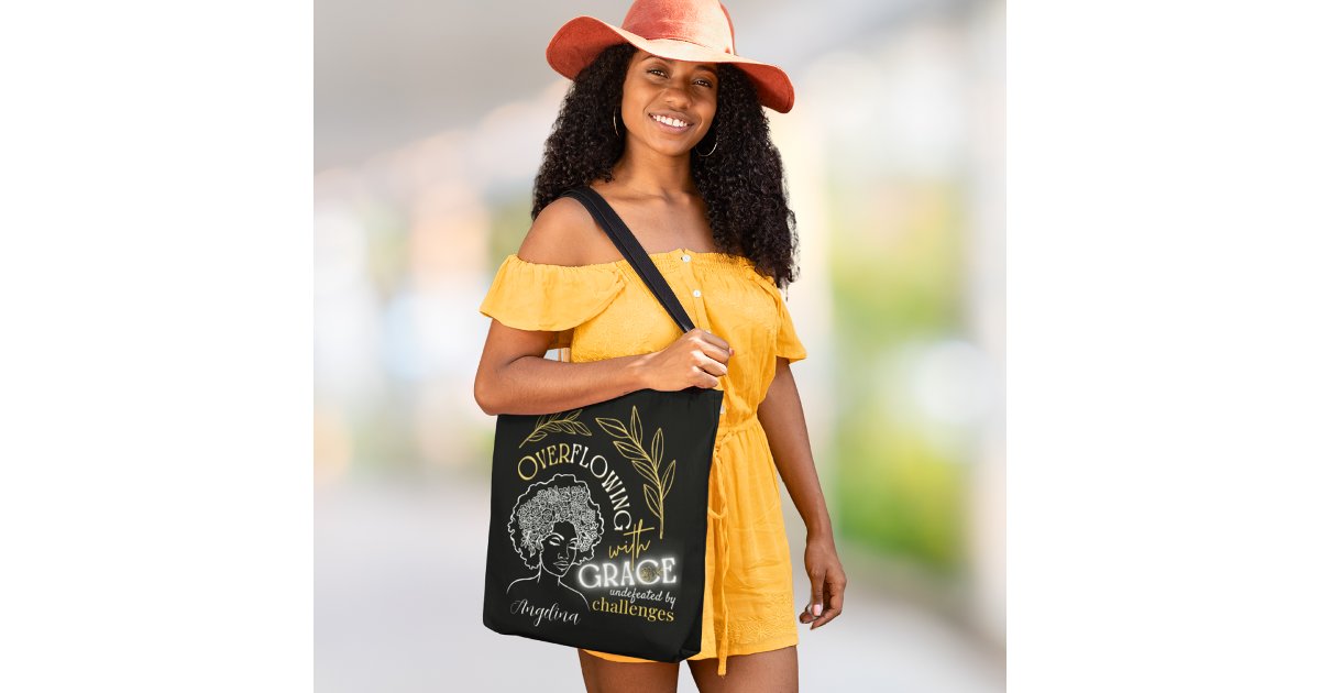 Modern Typography Overflowing Grace Floral Hair Tote Bag | Zazzle