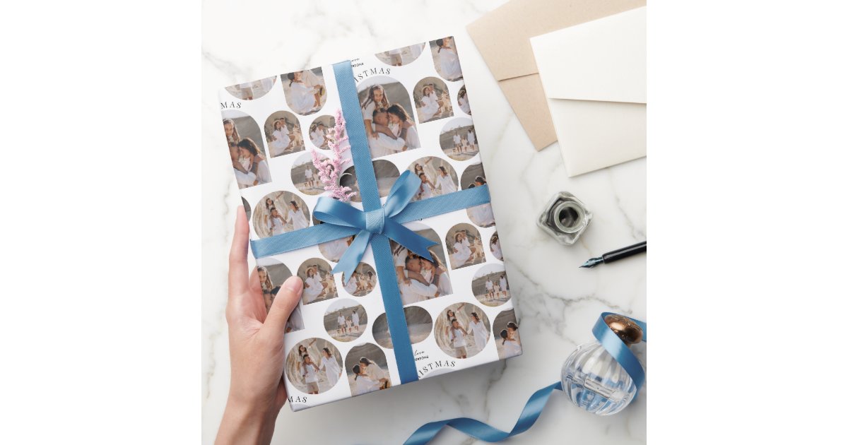 Modern typography photo collage Christmas Wrapping Paper | Zazzle