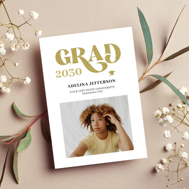 Modern typography photo gold simple graduation announcement | Zazzle