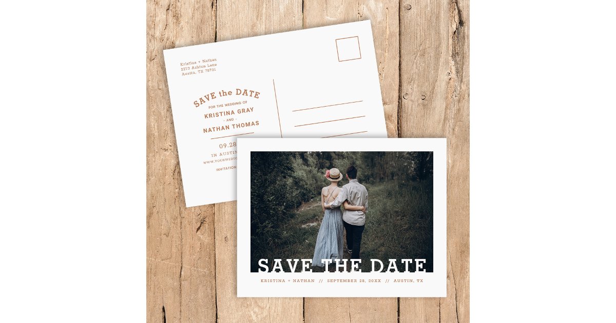 Modern Typography Photo Overlay Save the Date Announcement Postcard ...
