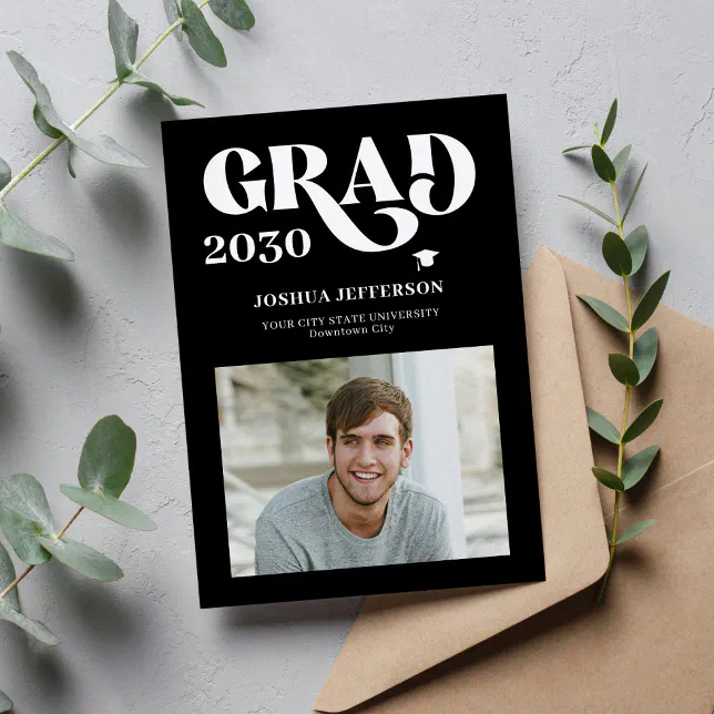 Modern typography photo simple graduation announcement | Zazzle