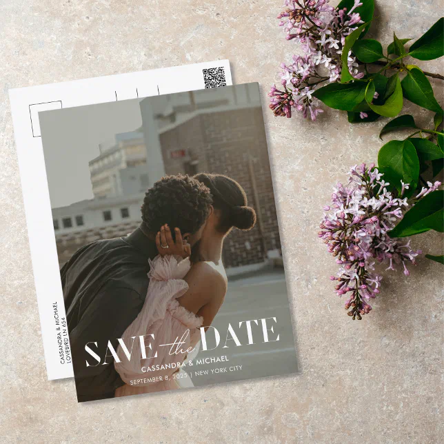 Modern Typography Photo Wedding Save Date Postcard | Zazzle