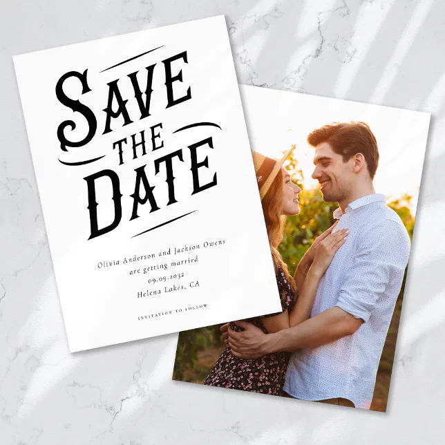 Modern Typography Photo Wedding Save The Date | Zazzle