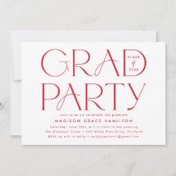 Modern Typography Red Graduation Party Invitation | Zazzle
