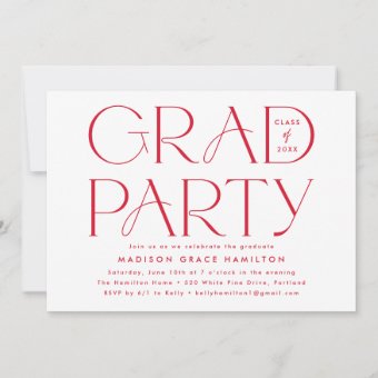 Modern Typography Red Graduation Party Invitation | Zazzle
