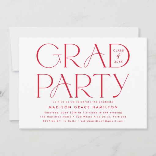 Modern Typography Red Graduation Party Invitation | Zazzle
