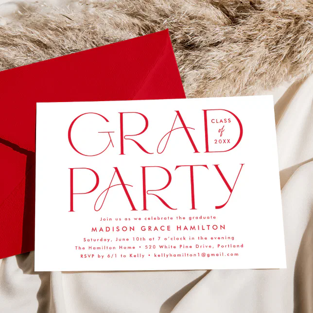 Modern Typography Red Graduation Party Invitation | Zazzle