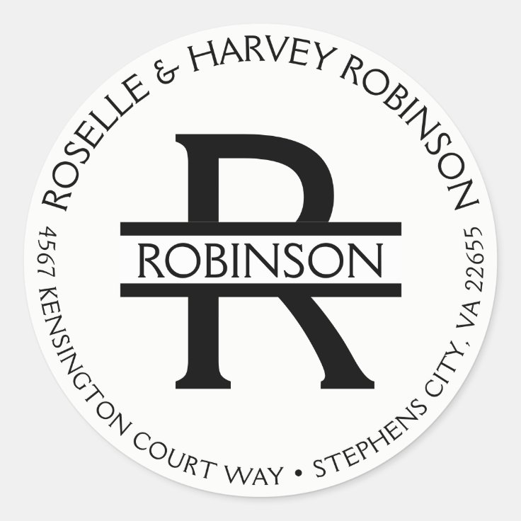 Modern Typography Round Circular Name and Address Classic Round Sticker ...