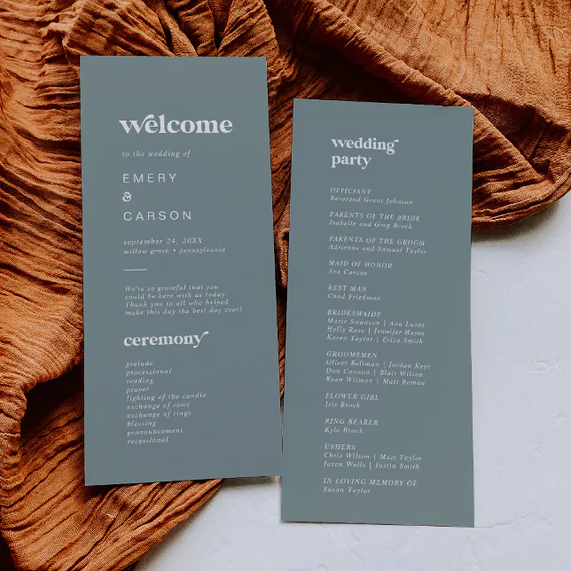 Modern Typography | Sage Green Wedding Program | Zazzle