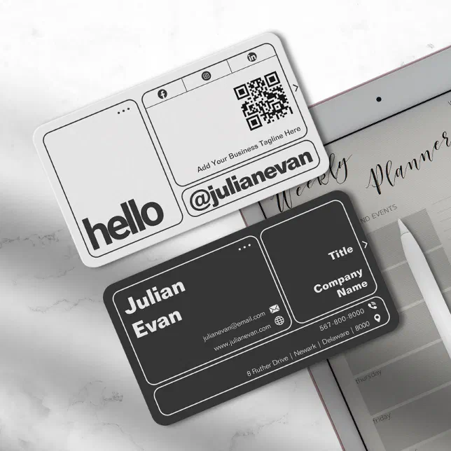 Modern Typography Scannable QR Code Hello Business Card | Zazzle