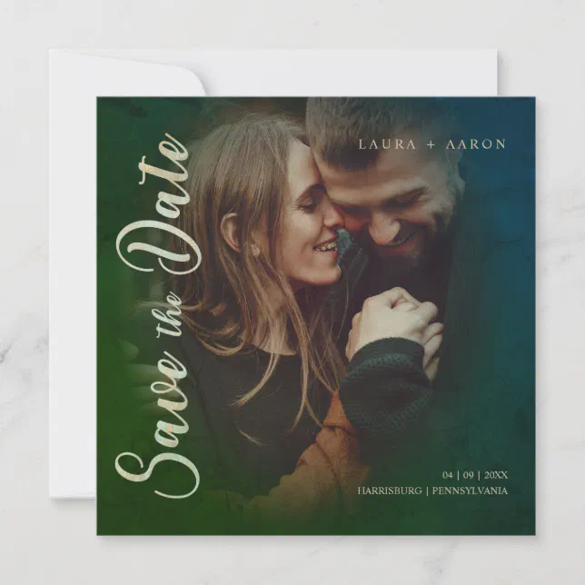 Modern Typography Script Photo Couple Engagement Save The Date | Zazzle