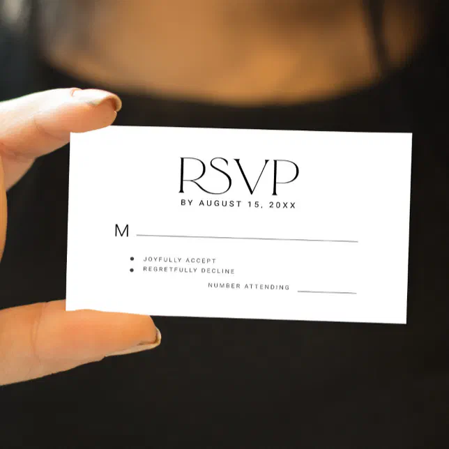 Modern typography simple budget wedding RSVP Note Card | Zazzle