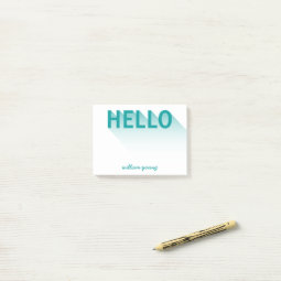 Modern Typography Teal Hello Post-it Notes | Zazzle