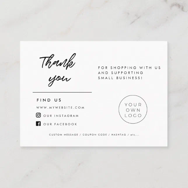 Modern typography Thank you package insert card | Zazzle