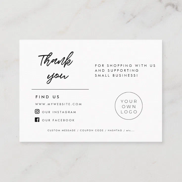 Modern typography Thank you package insert card | Zazzle