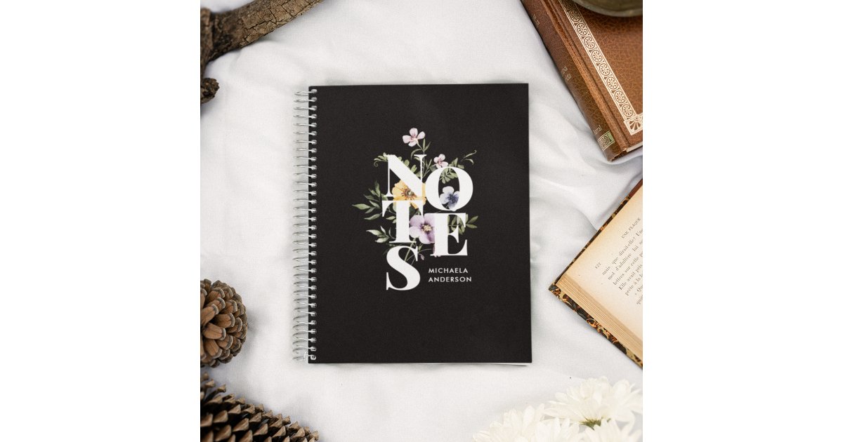 Modern Typography Watercolor Wildflowers & Name Notebook | Zazzle