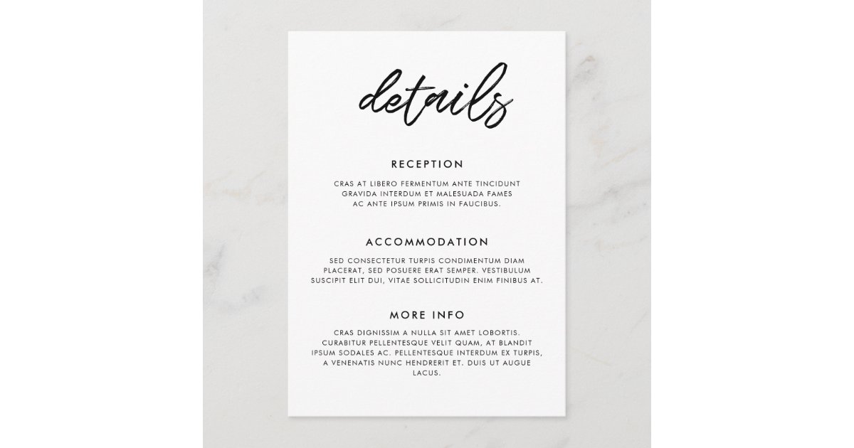 Modern typography wedding guest information card | Zazzle