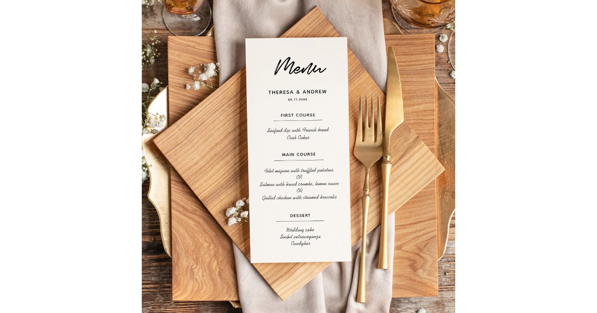 Modern typography wedding menu card | Zazzle