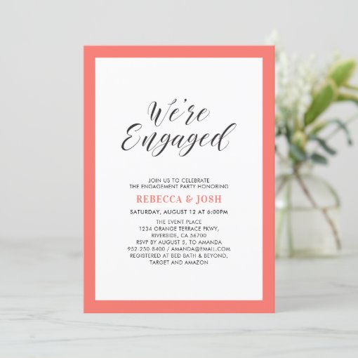 Modern Typography "We're Engaged" Engagement Party Invitation | Zazzle