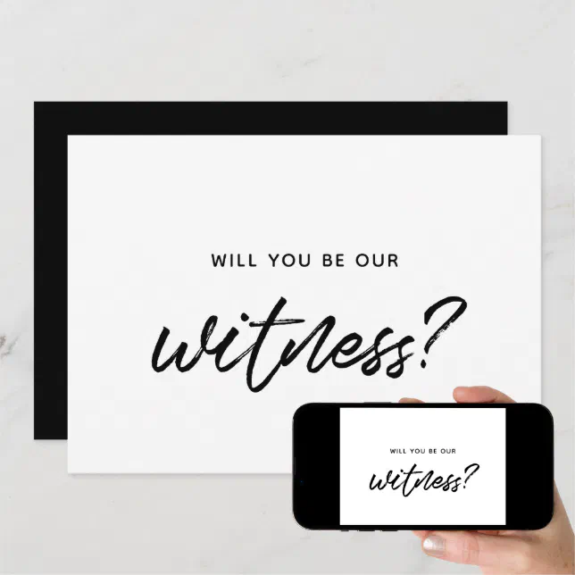 Modern typography Will you be our witness card | Zazzle