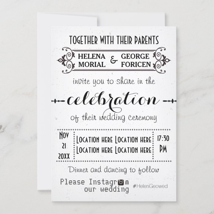 Modern typography with Instagram hashtag wedding Invitation | Zazzle.com