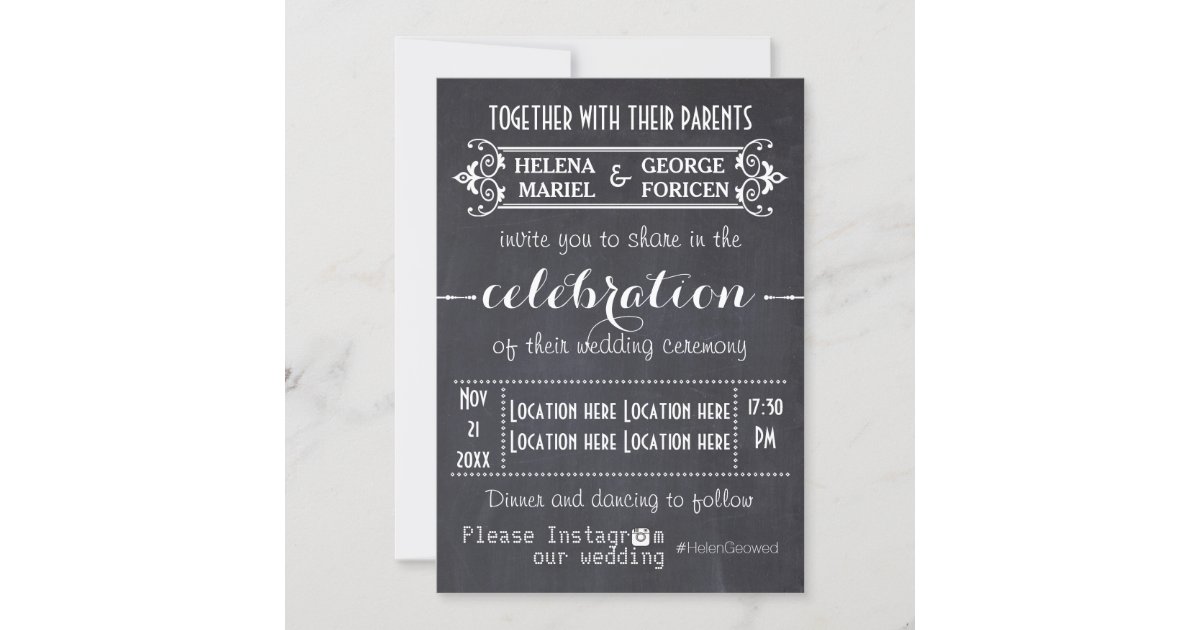 Modern typography with Instagram hashtag wedding Invitation | Zazzle