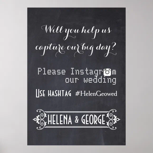 Modern typography with Instagram hashtag wedding Poster | Zazzle