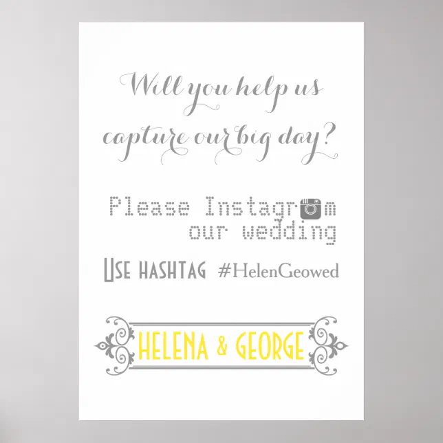 Modern typography with Instagram hashtag wedding Poster | Zazzle