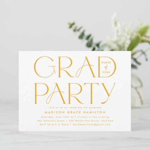 Modern Typography Yellow Graduation Party Invitation | Zazzle