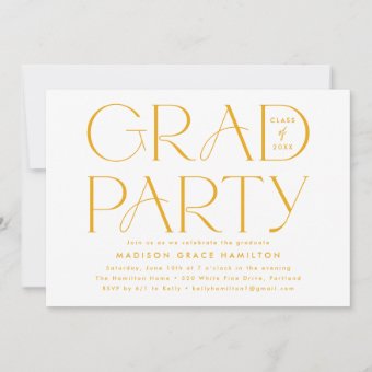 Modern Typography Yellow Graduation Party Invitation | Zazzle