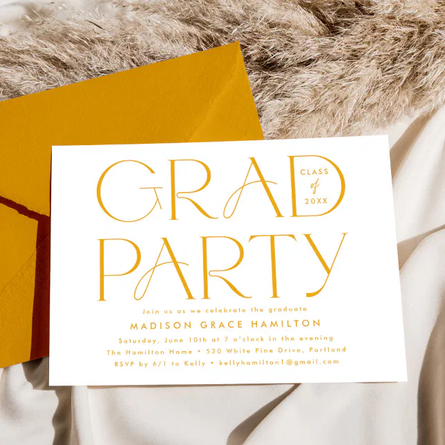 Modern Typography Yellow Graduation Party Invitation | Zazzle