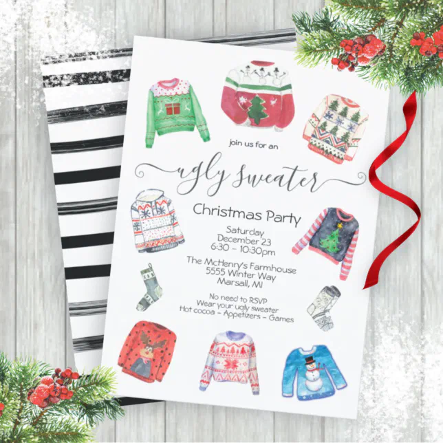 Modern Ugly Sweater Holiday Christmas Party Invitation | Zazzle