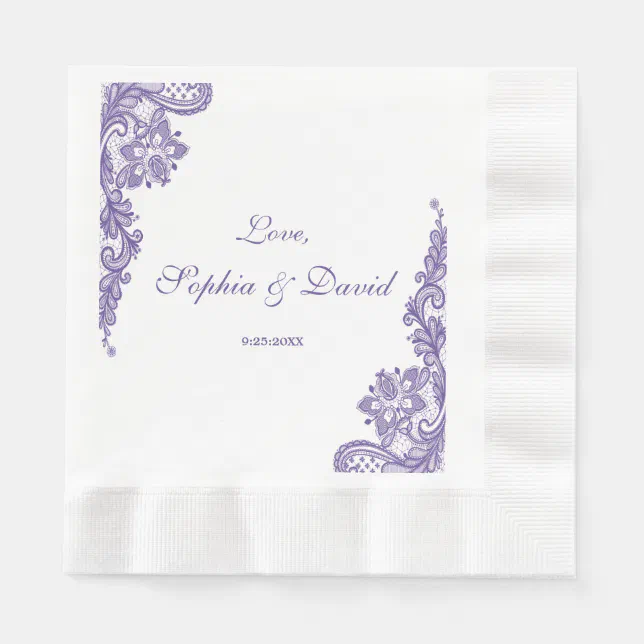 Modern Ultra Violet Lace Wedding Paper Napkins | Zazzle