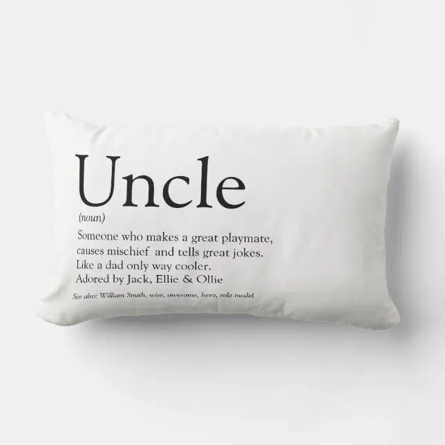 Modern Uncle Funcle Definition Black and White Fun Lumbar Pillow | Zazzle