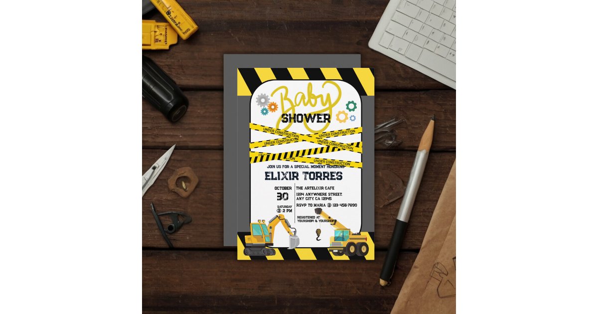 Modern Under Construction Baby Shower Invitation | Zazzle