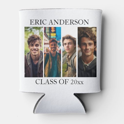 Modern Unique 4 Photo Graduation Name Can Cooler | Zazzle