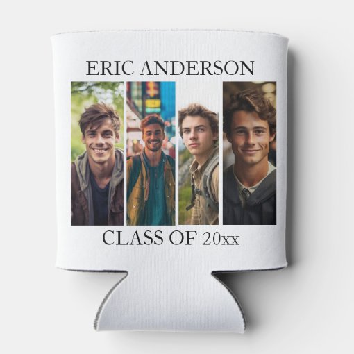 Modern Unique 4 Photo Graduation Name Can Cooler | Zazzle