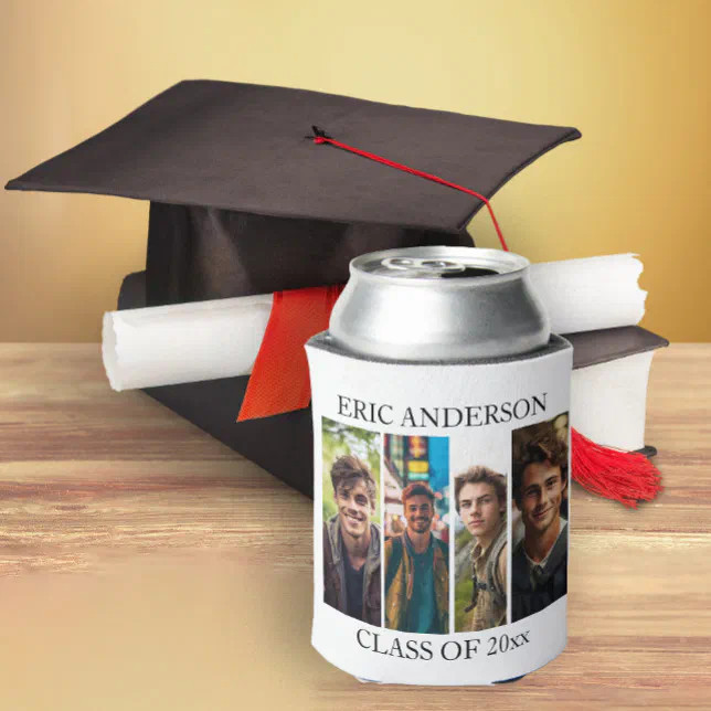 Modern Unique 4 Photo Graduation Name Can Cooler | Zazzle