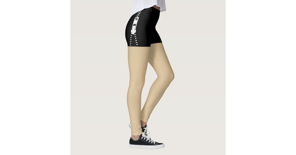 Modern unique black fake shorts with zippers leggings | Zazzle
