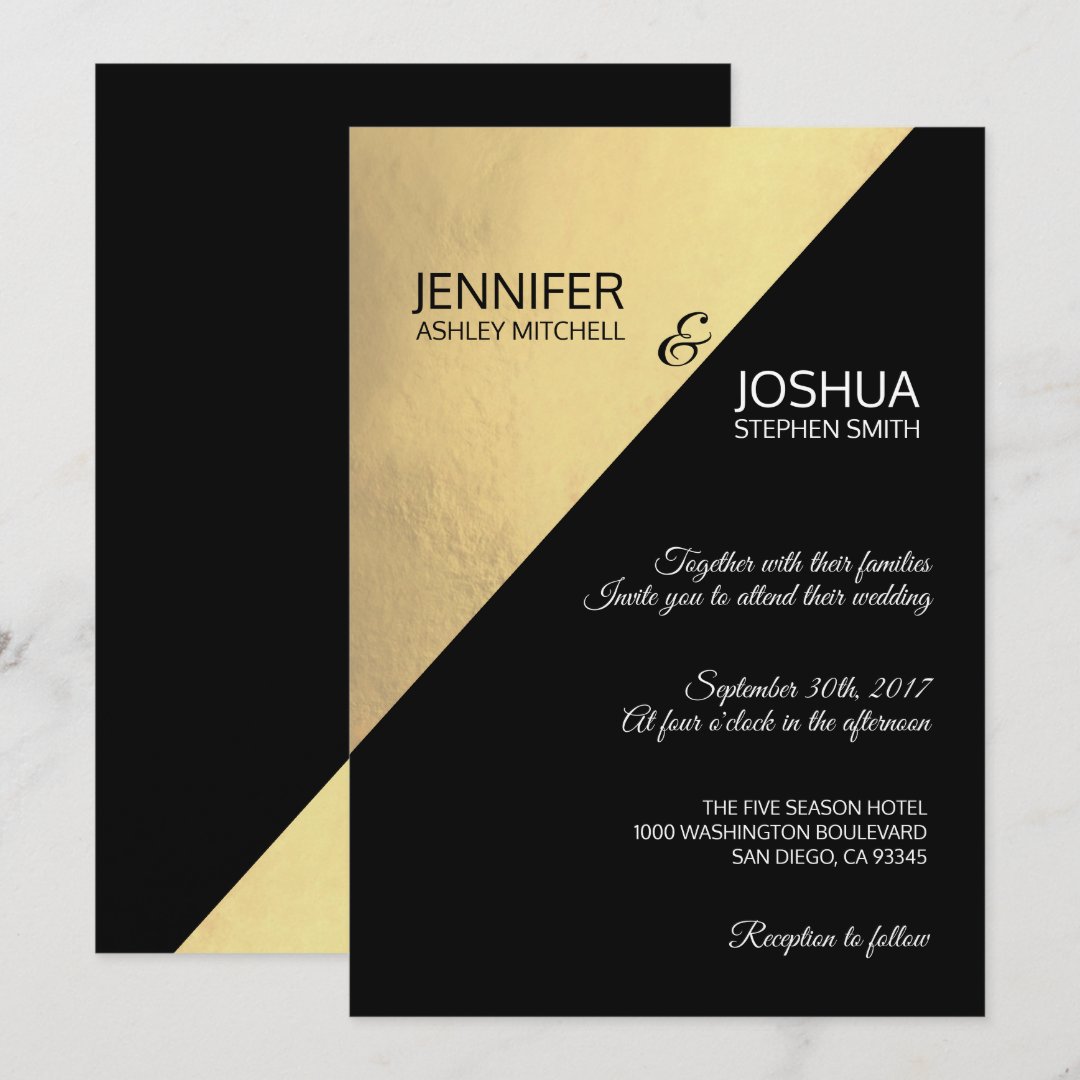 Modern Unique Elegant Black & Gold Foil Wedding Invitation | Zazzle