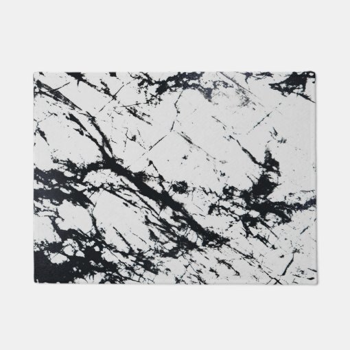 Modern Unique White Black Marble Stone Pattern Doormat | Zazzle