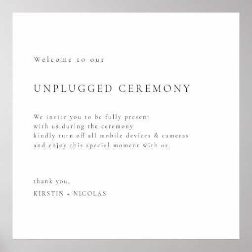 Modern Unplugged Ceremony Wedding Sign | Zazzle