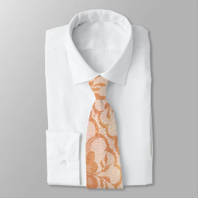 Modern Urban Coral Peach Orange White Lace Neck Tie | Zazzle