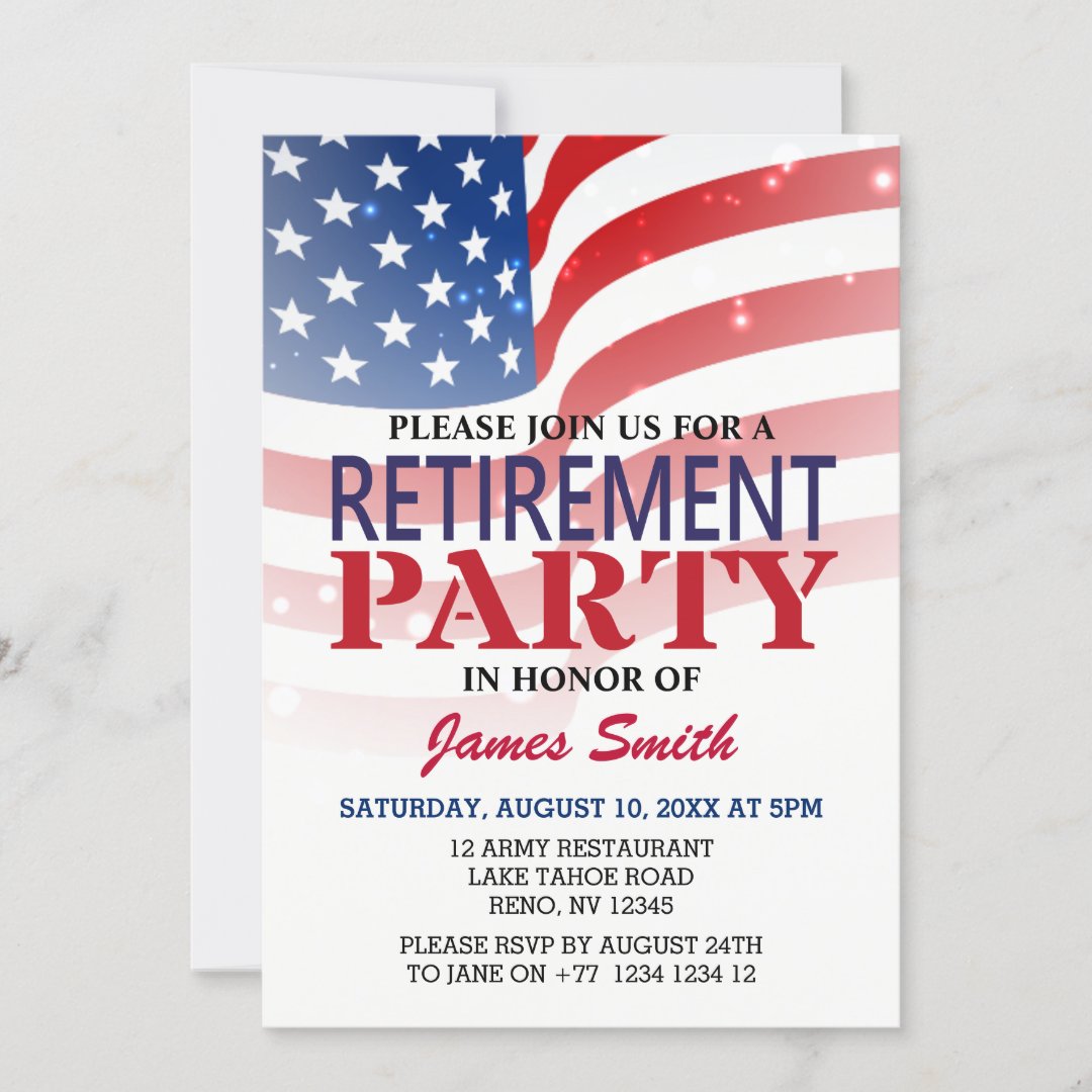 Modern US Flag Retirement Party Invitation | Zazzle