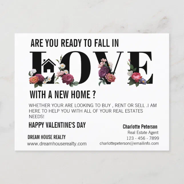 Modern Valentine's Day Realtor Farming Promotional Holiday Postcard ...