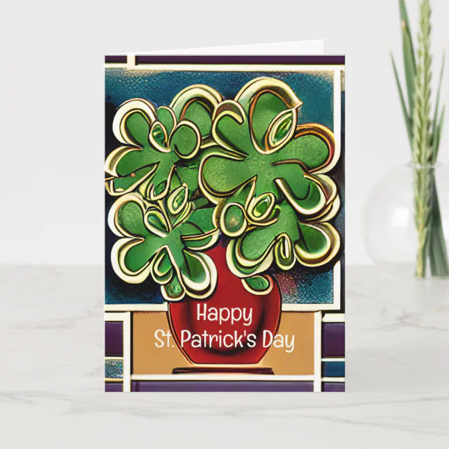 Modern Vase of Shamrocks|Clovers St. Patrick's Day Card | Zazzle