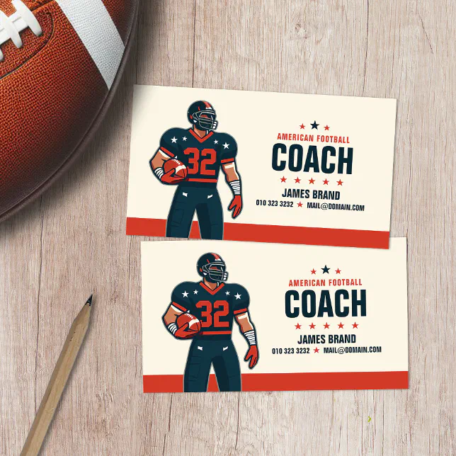 Modern Vector Illustrated American Football Coach Business Card | Zazzle