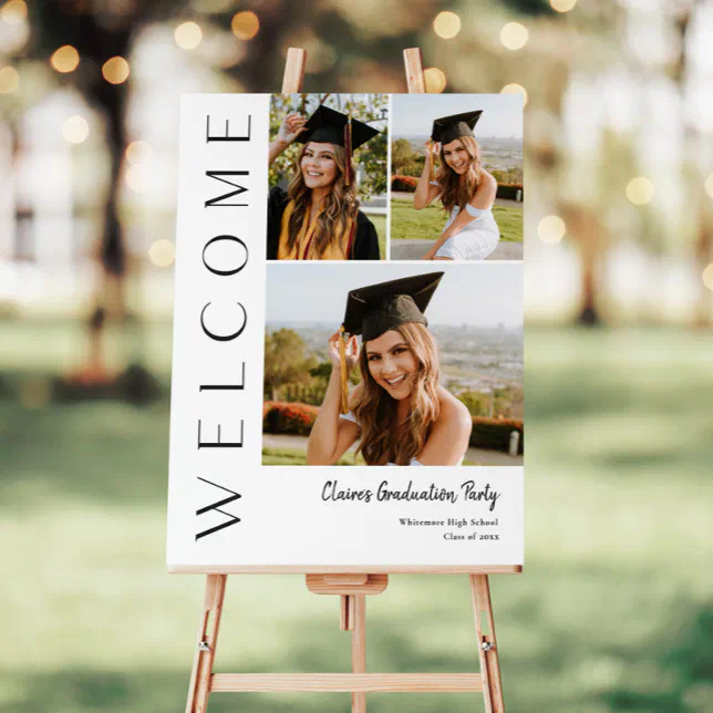 Modern Vertical 3 Photo Graduation Party Welcome Foam Board | Zazzle